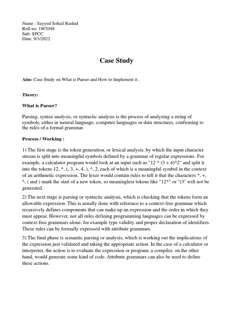 SPCC Case Study Parser | PDF | Parsing | Syntax