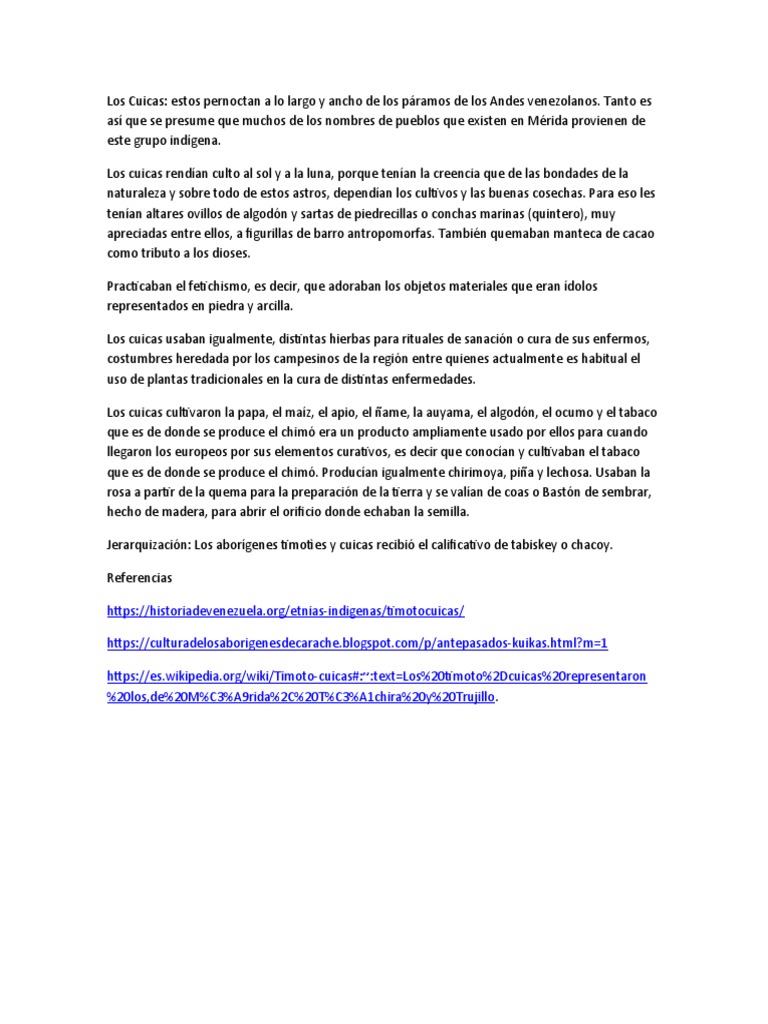 Cultura y costumbres de los Cuicas | PDF | Historia