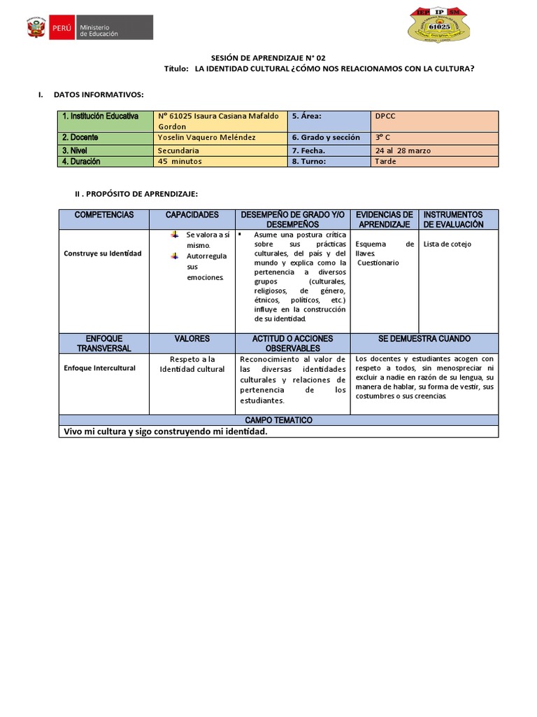 SESION DE APRENDIZAJE N° 3 de 5° DPCC | PDF | Estado (política) | Evaluación
