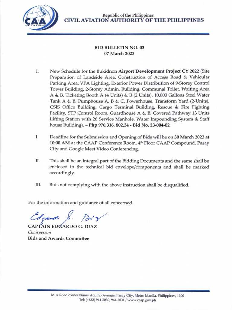 Bid Bulletin No. 3 Bid No. 23 004 02 Bukidnon Airport Development ...