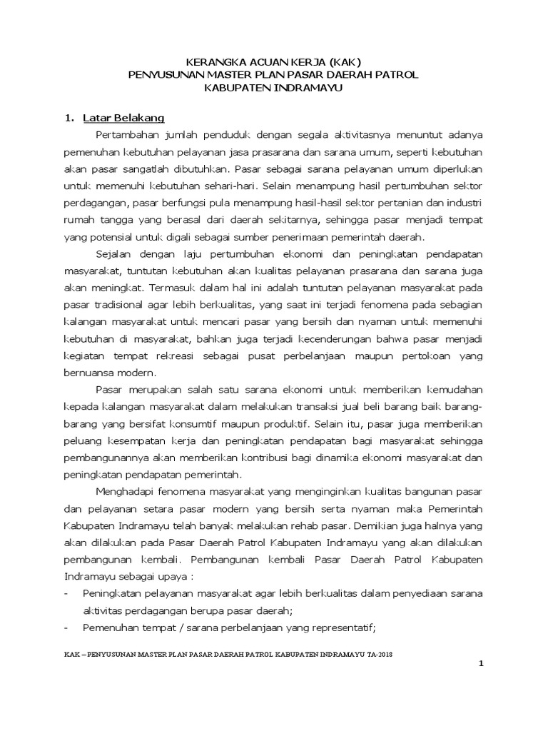 Kak Master Plan Pasar Daerah Patrol | PDF