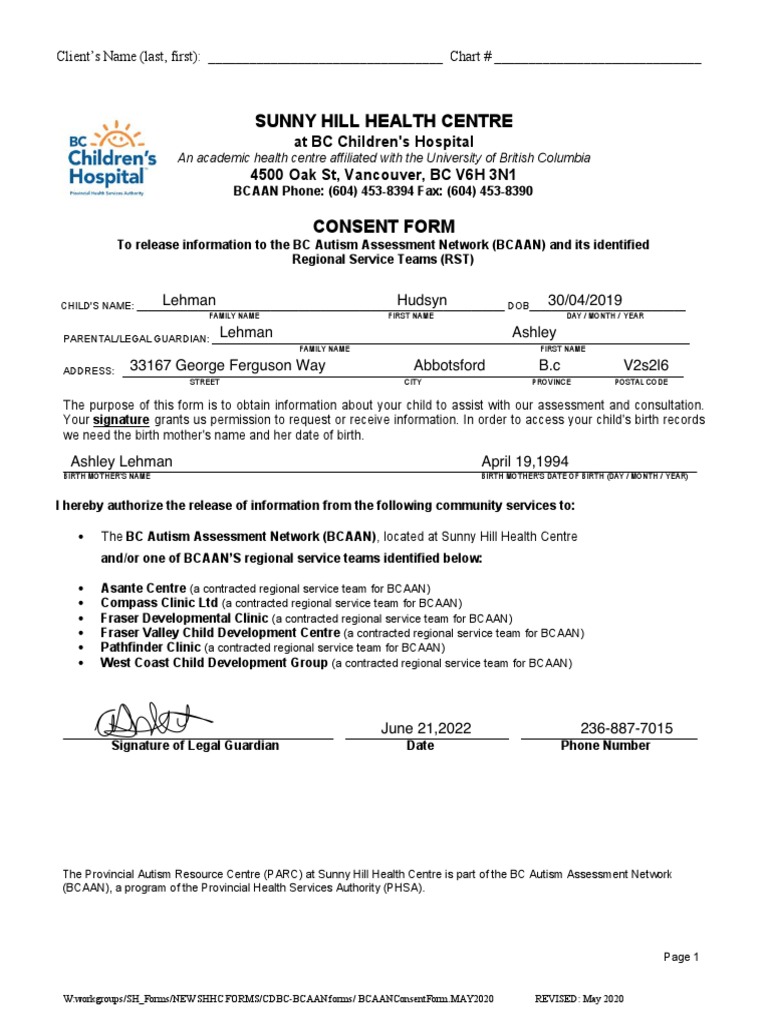 BCAAN ConsentForm May 2020 Fillable | PDF | Health Care