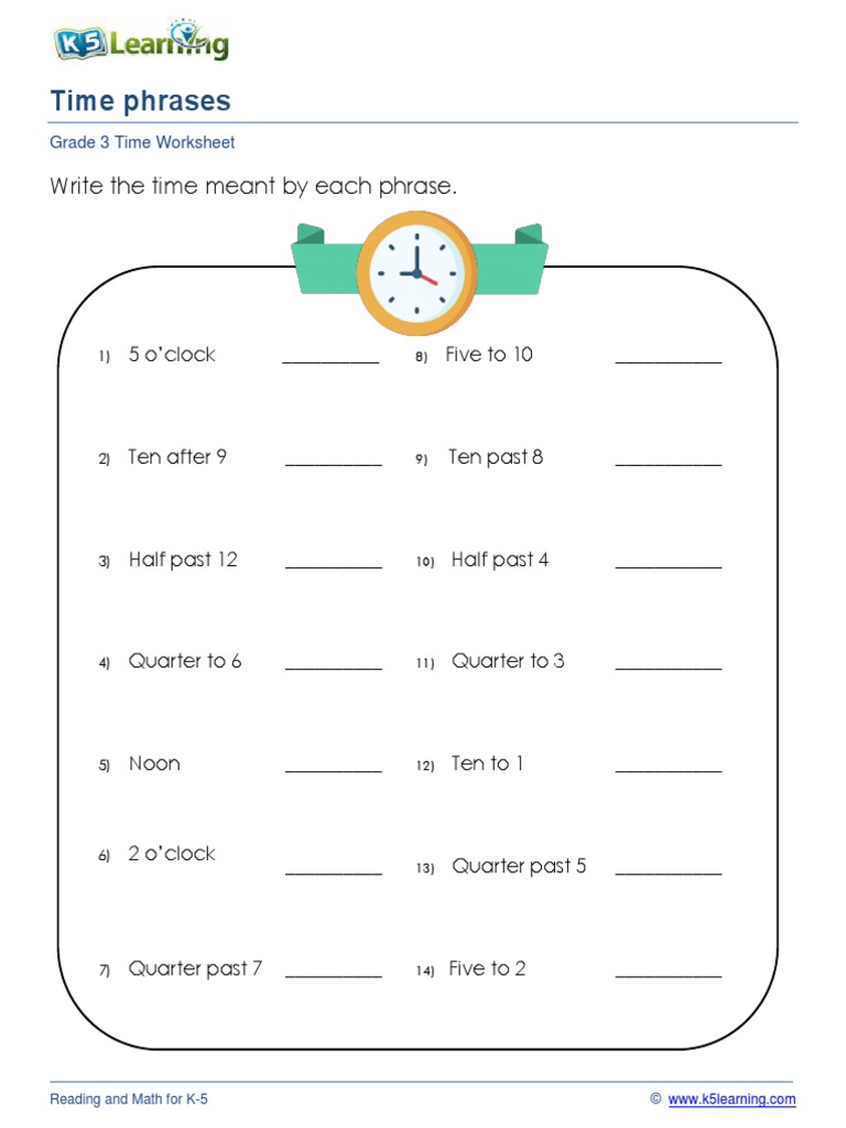 Grade 3 Time Phrases | PDF