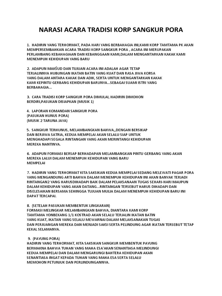 Narasi Acara Tradisi Korp Sangkur Pora | PDF