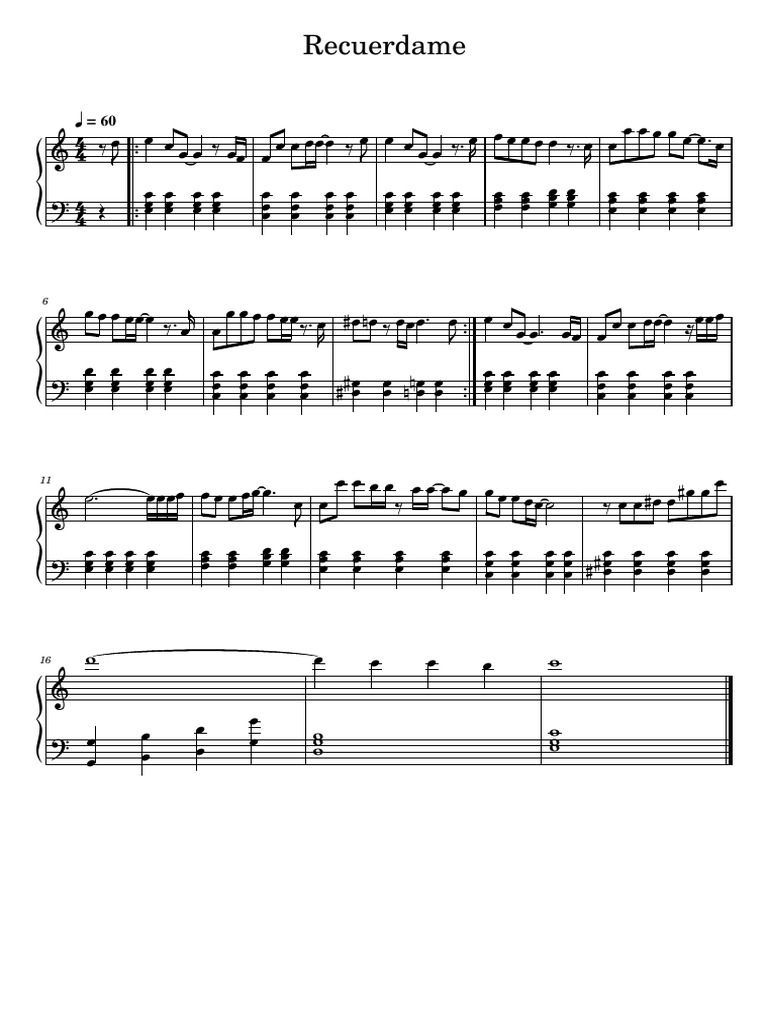 Partitura de "Recuérdame" PDF | PDF