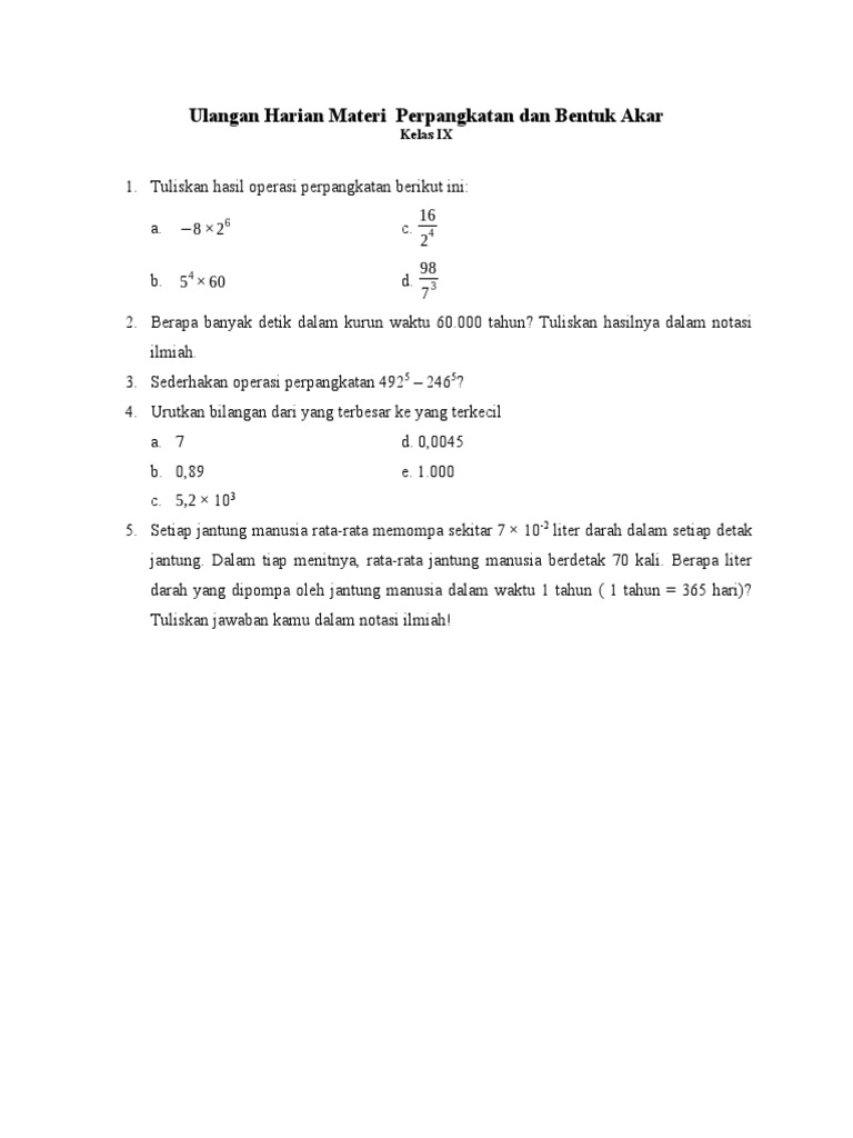Ulangan Harian & PTS Matematika Kelas IX | PDF