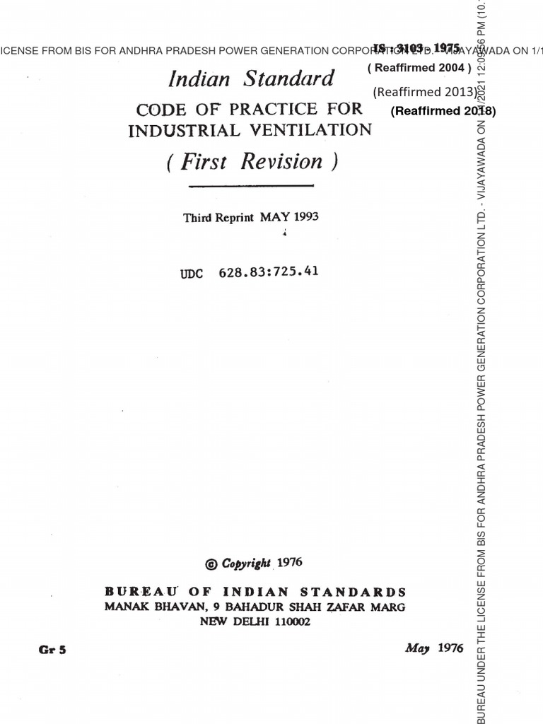 IS 3103 For Ventilation | PDF | Ventilation (Architecture) | Air ...
