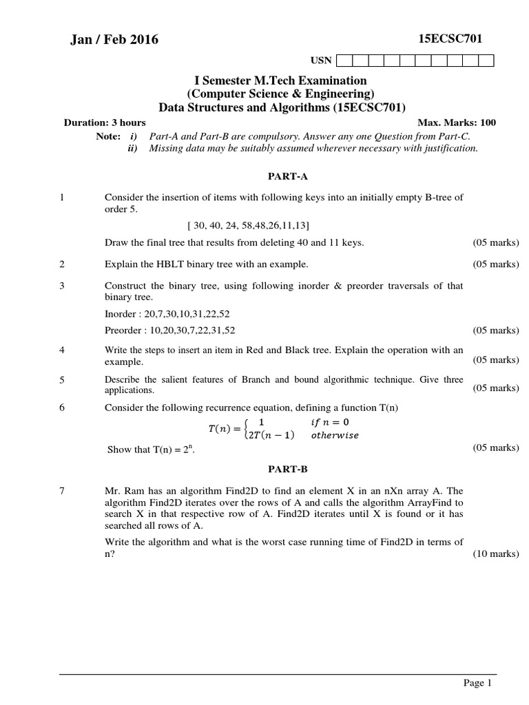 15ECSC701 - 576 - KLE47-15Ecsc701-set1 Cse Paper | PDF | Algorithms And ...