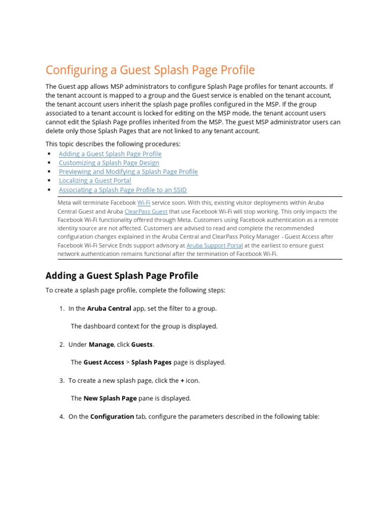 Configuring A Guest Splash Page Profile | PDF | Facebook | Wi Fi