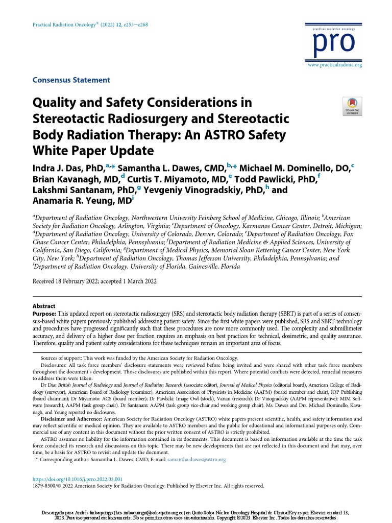 Quality and Safety Considerations in Stereotactic Radiosurgery and Stereotactic Body Radiation ...