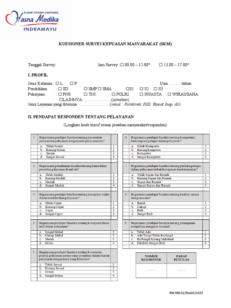 Kuesioner Survey Kepuasan Masyarakat (SKM)(1) | PDF Kuesioner Survey Kepuasan Masyarakat (SKM)(1) | PDF