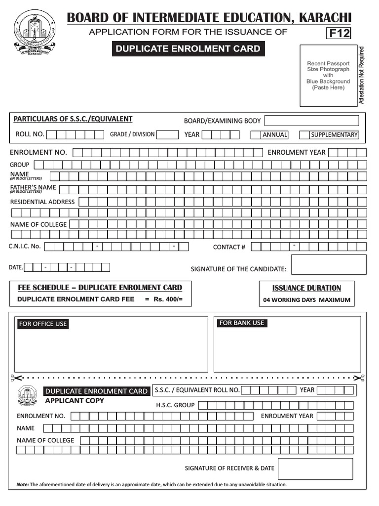 Duplicate Enrollment Card Application | PDF