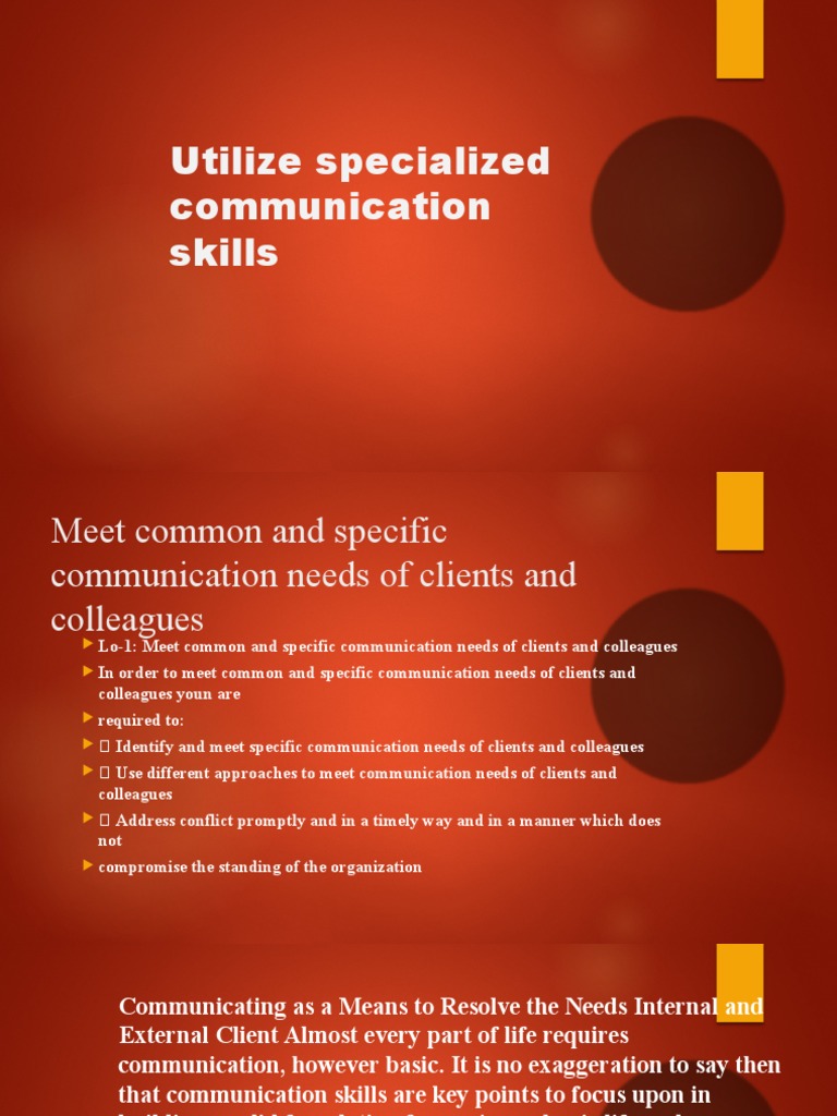 Specialized Communication Skills Guide | PDF | Communication | Leadership