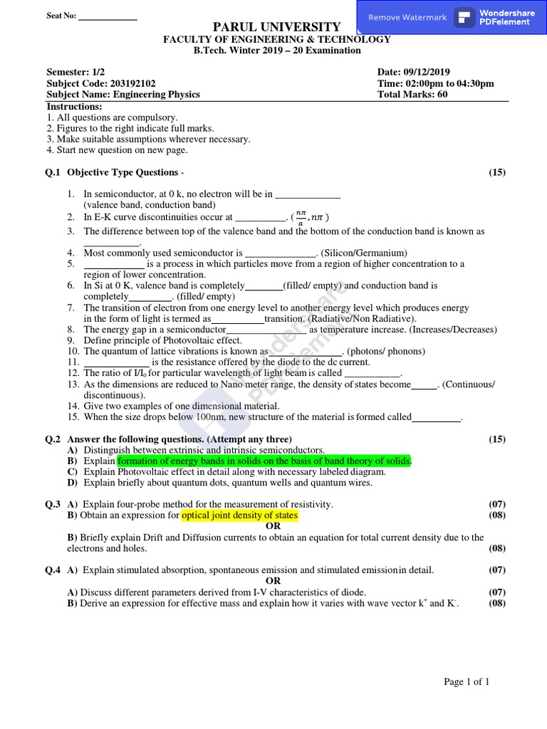 1634 Question Paper | PDF | Electrical Resistivity And Conductivity ...