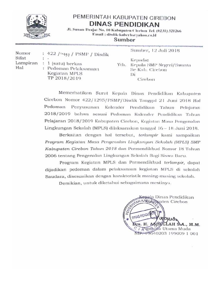 Surat Kadisdik - MPLS 2018 | PDF Surat Kadisdik - MPLS 2018 | PDF