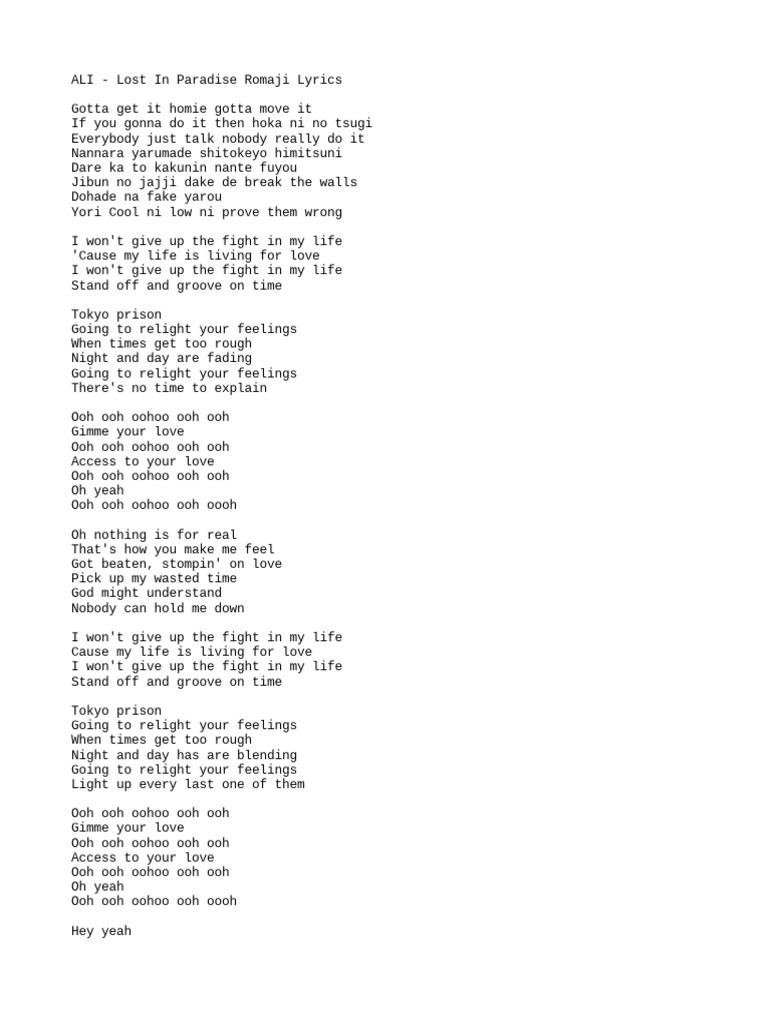 ALI - Lost in Paradise Romaji Lyrics | PDF