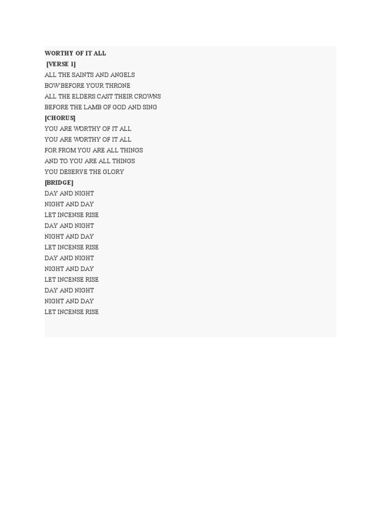 Worthy of It All | PDF | Jesus | Song Structure