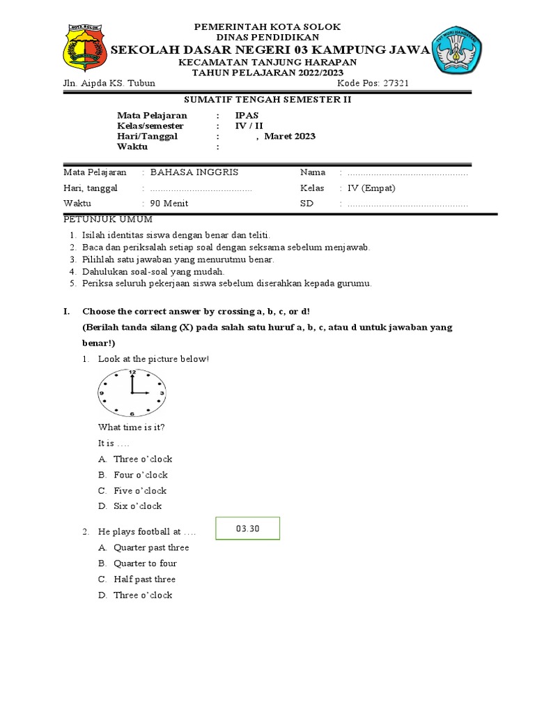 Sts Sumatif Bahasa Inggris Kelas 4 Smstr 2 Twenti Pdf Food And