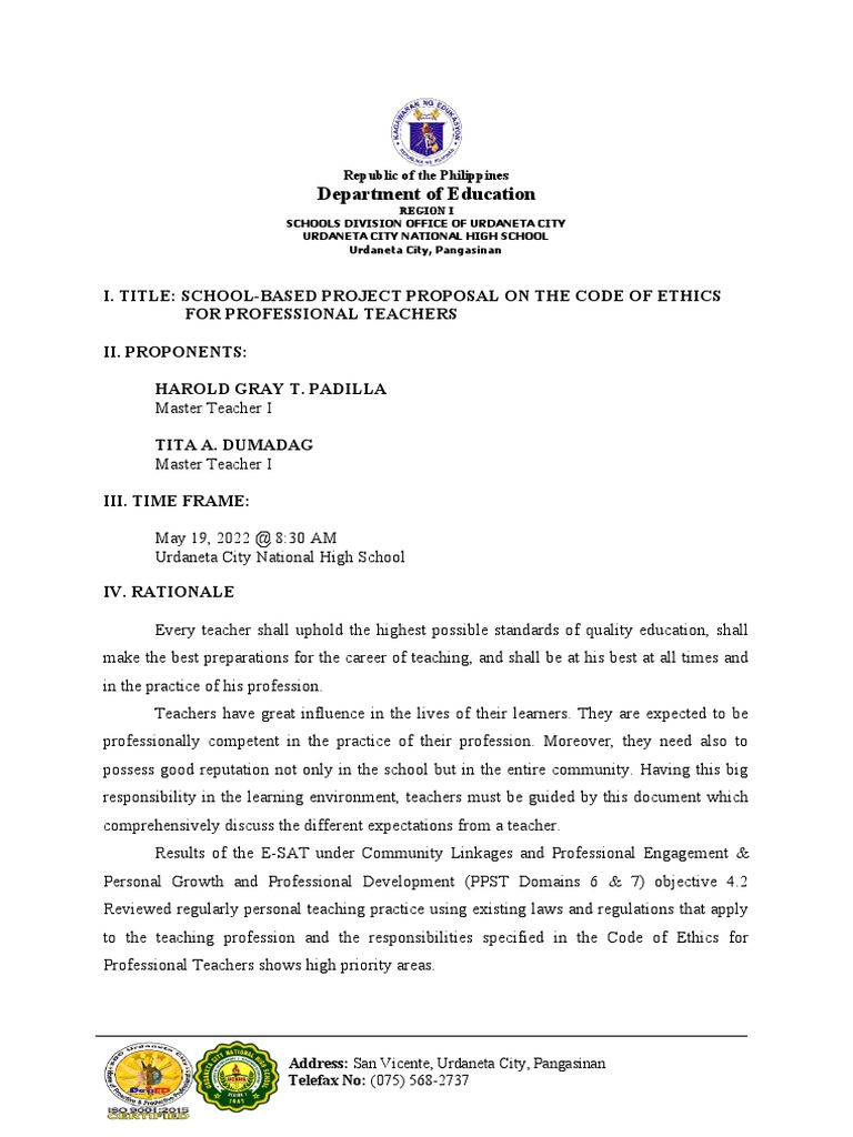 Code of Ethics Proposal | Download Free PDF | Teachers