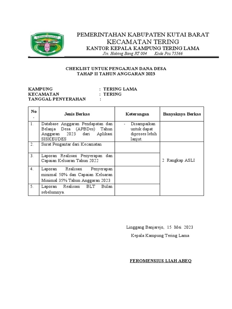 Surat Pengantar Pengajuan DD Tahap III | PDF