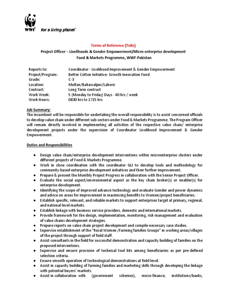 2044-31414-TORs-Project Officer | PDF | Capacity Building | Business