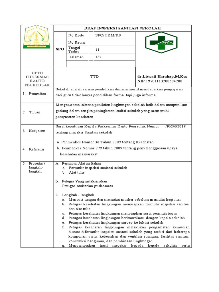 SPO Inspeksi Sanitasi Sekolah | PDF