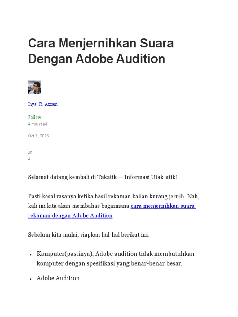 Cara Menjernihkan Suara Dengan Adobe Audition | PDF
