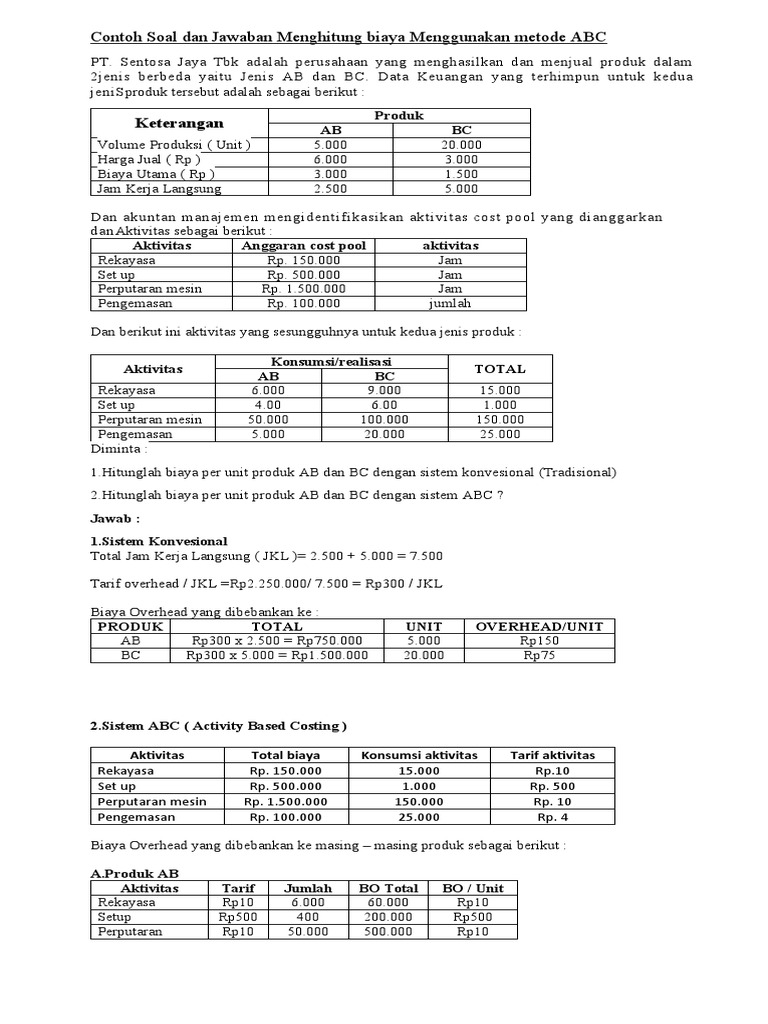 Contoh Soal Dan Jawaban Menghitung Biaya Menggunakan Metode ABC | PDF