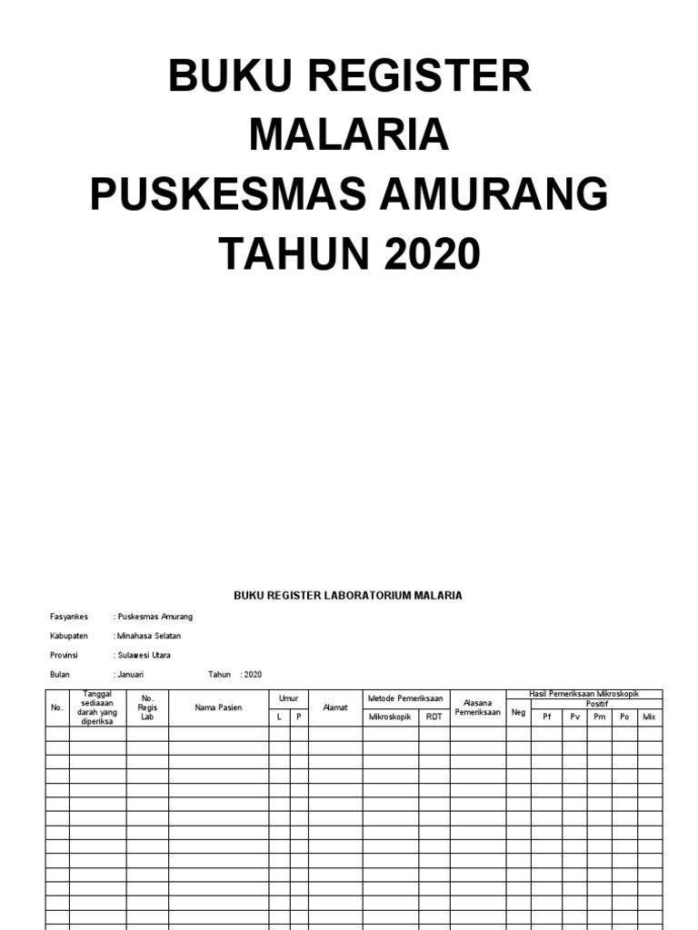 Buku Register Laboratorium Malaria 2020 | PDF
