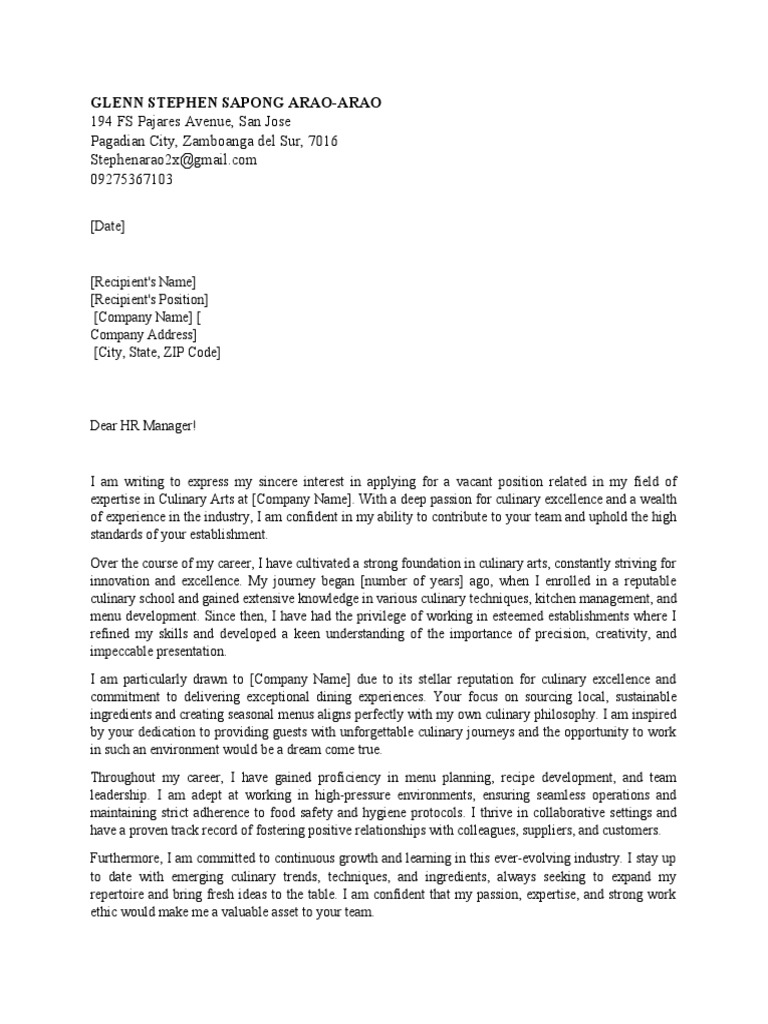 GLENN STEPHEN SAPONG ARAO - Letter of Intent | PDF | Cognition | Cognitive Science