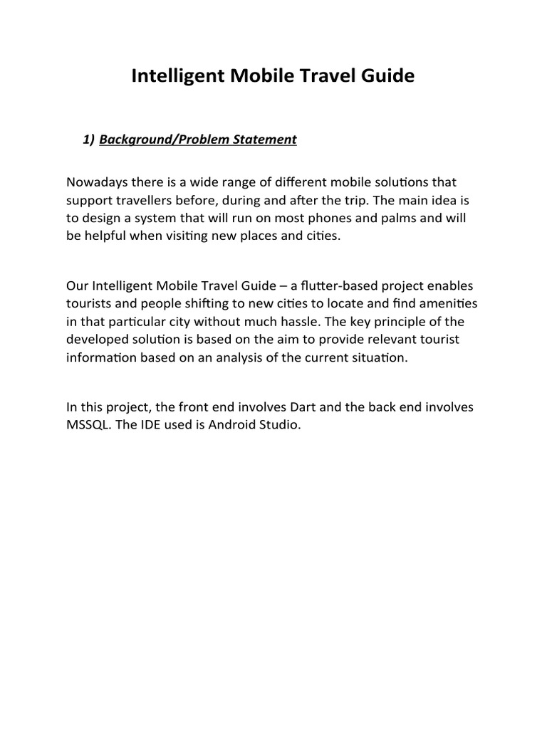Intelligent Mobile Travel Guide: 1) Background/Problem Statement | PDF