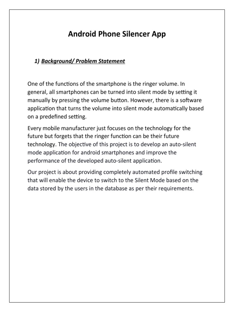 Android Phone Silencer App: 1) Background/ Problem Statement | PDF ...