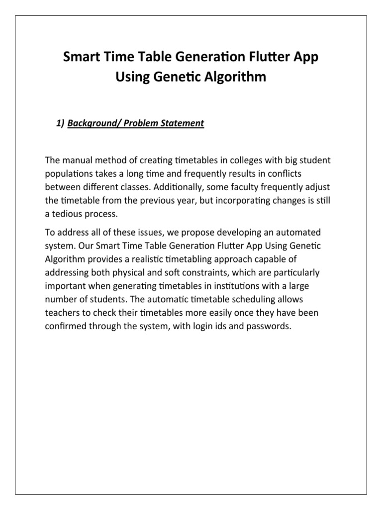 Smart Time Table Generation Flutter App Using Genetic Algorithm | PDF | Ios | Password