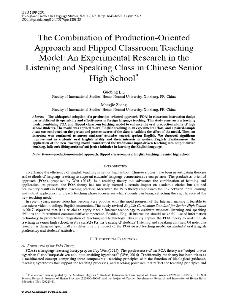1 高中听说课 The Combination Of Production Oriented Approach And Flipped Classroom Teaching Model An