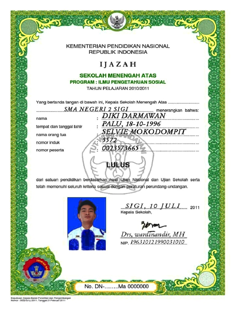 Ijaza Sma Negeri 2 Sigi Dinas Pendidikan | PDF