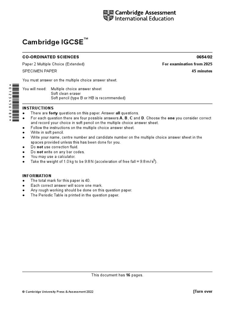 2025 Specimen Paper 2 | PDF | Precipitation (Chemistry) | Chemical ...
