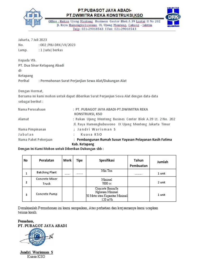Permohonan DUK ALAT - Rusun Ketapang OK1 | PDF