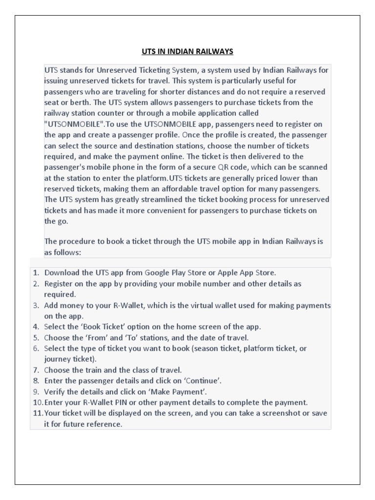 Uts in Indian Railways | PDF