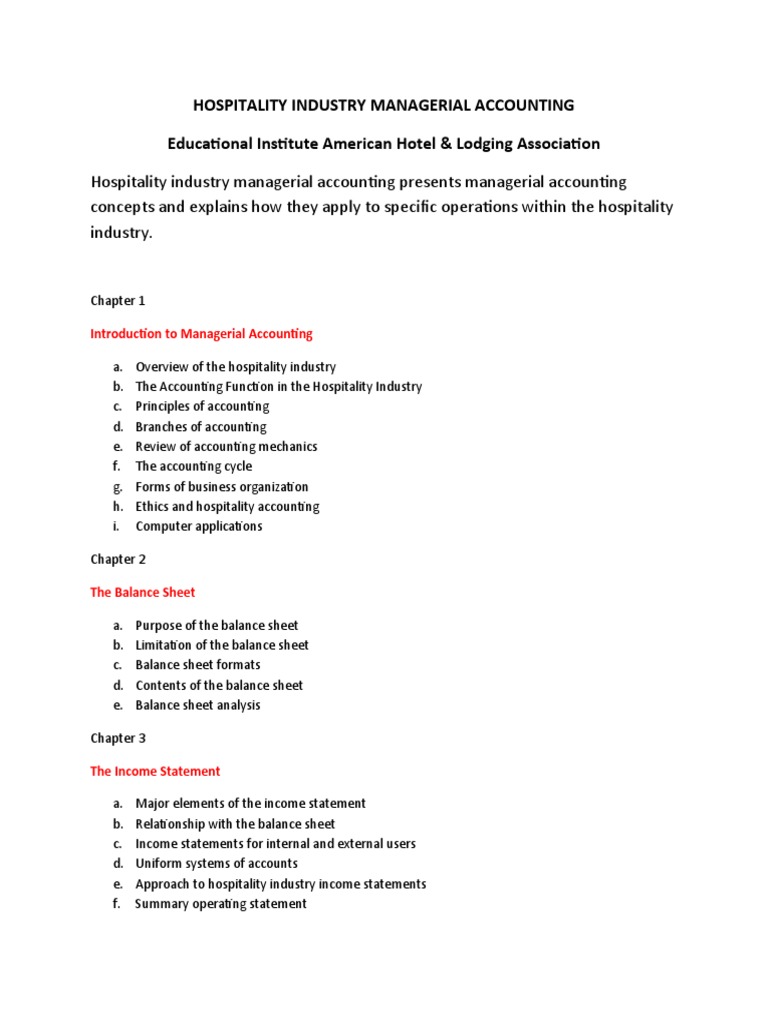 Hospitality Industry Managerial Accounting | PDF | Income Statement ...