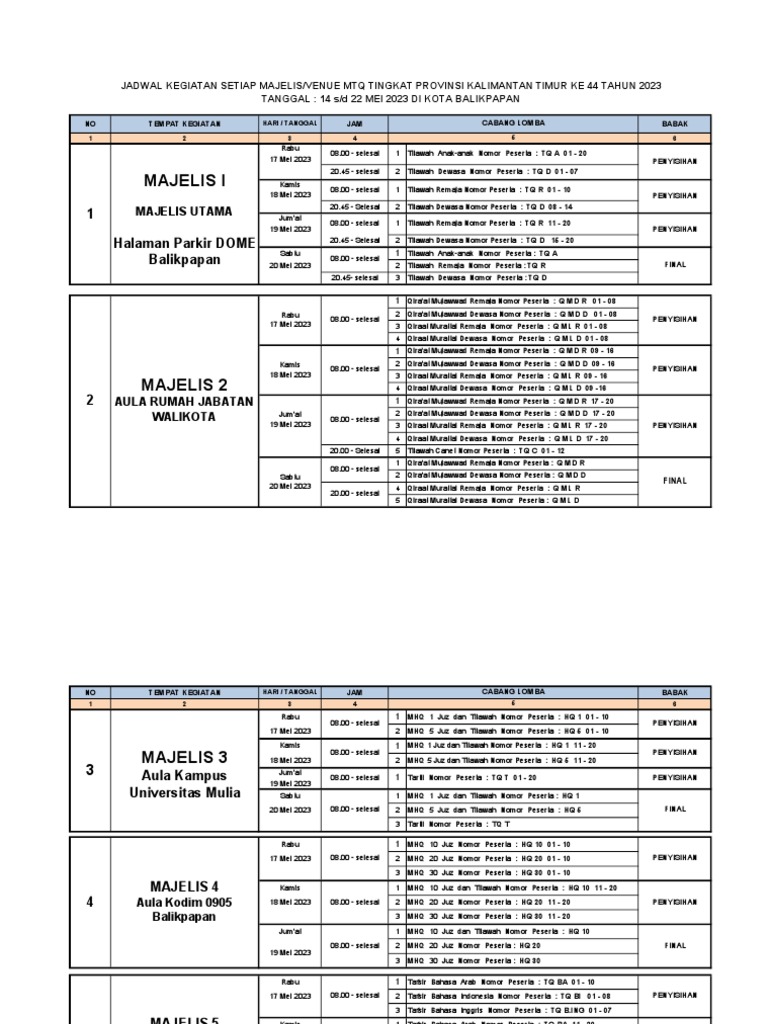 Contoh Jadwal MTQ | PDF