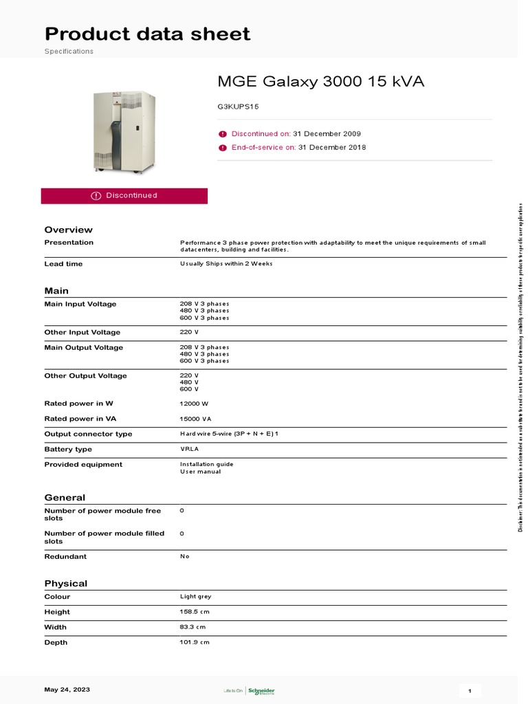 MGE Galaxy 3000 - G3KUPS15 | PDF | Mains Electricity | Electric Power
