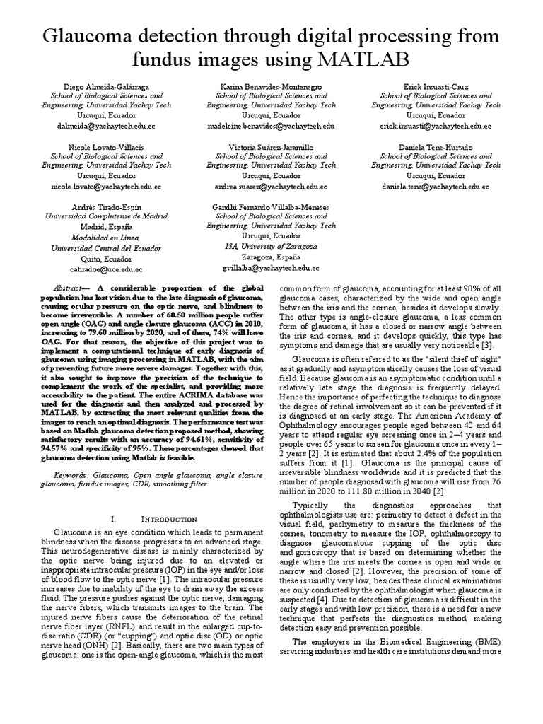 Glaucoma Detection Through Digital Processing From Fundus Images Using MATLAB | PDF ...