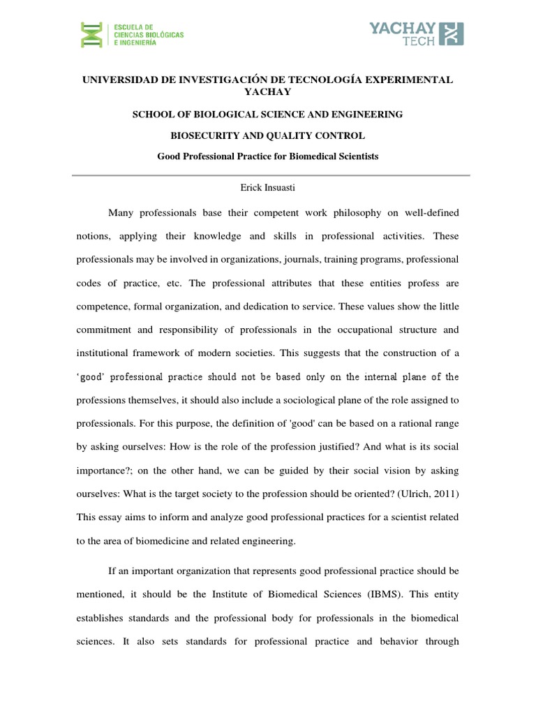 Good Professional Practice For Biomedical Scientists | PDF | Science ...