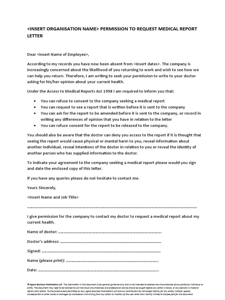 Permission Request for Medical Report | PDF | Common Law | Applied Ethics