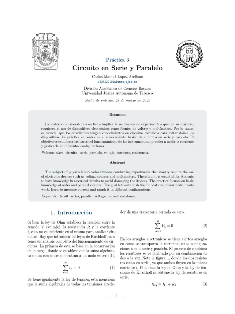 Practica 3 Circuitos | PDF | voltaje | Corriente eléctrica