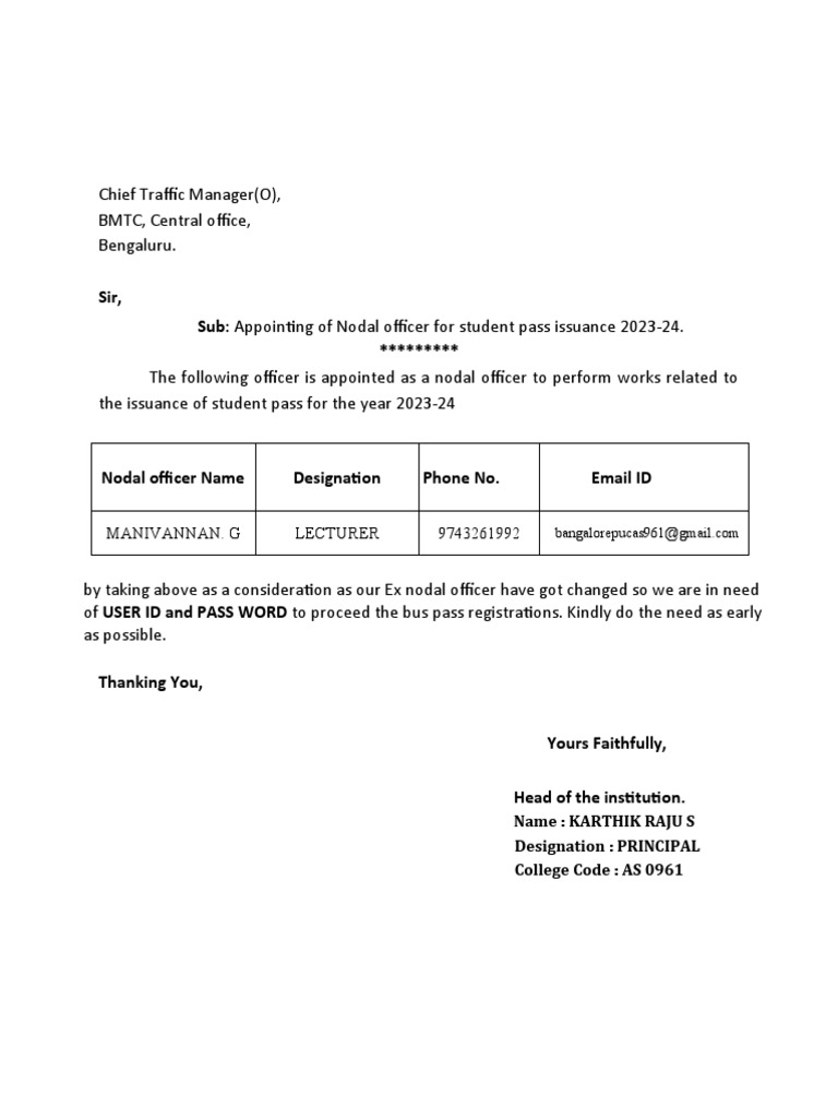 Nodal Officer Format | PDF