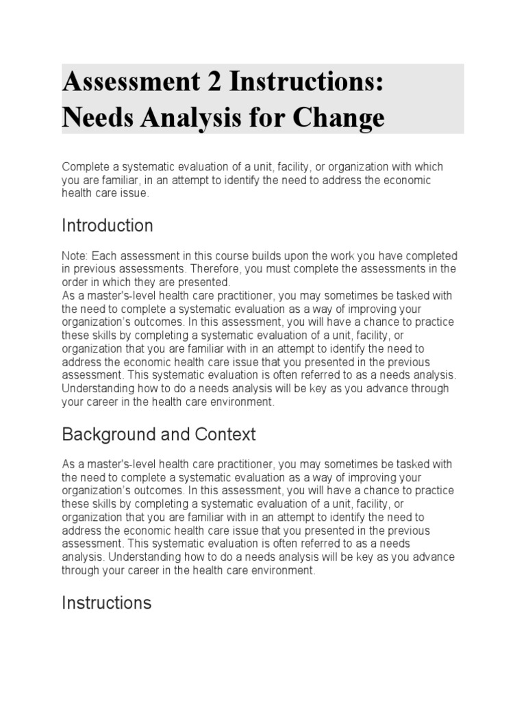 Assessment 2: Needs Analysis Guide | PDF | Health Care | Evidence Based ...