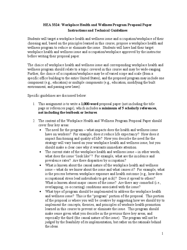 Instructions - Workplace Health and Wellness Program Proposal Paper ...