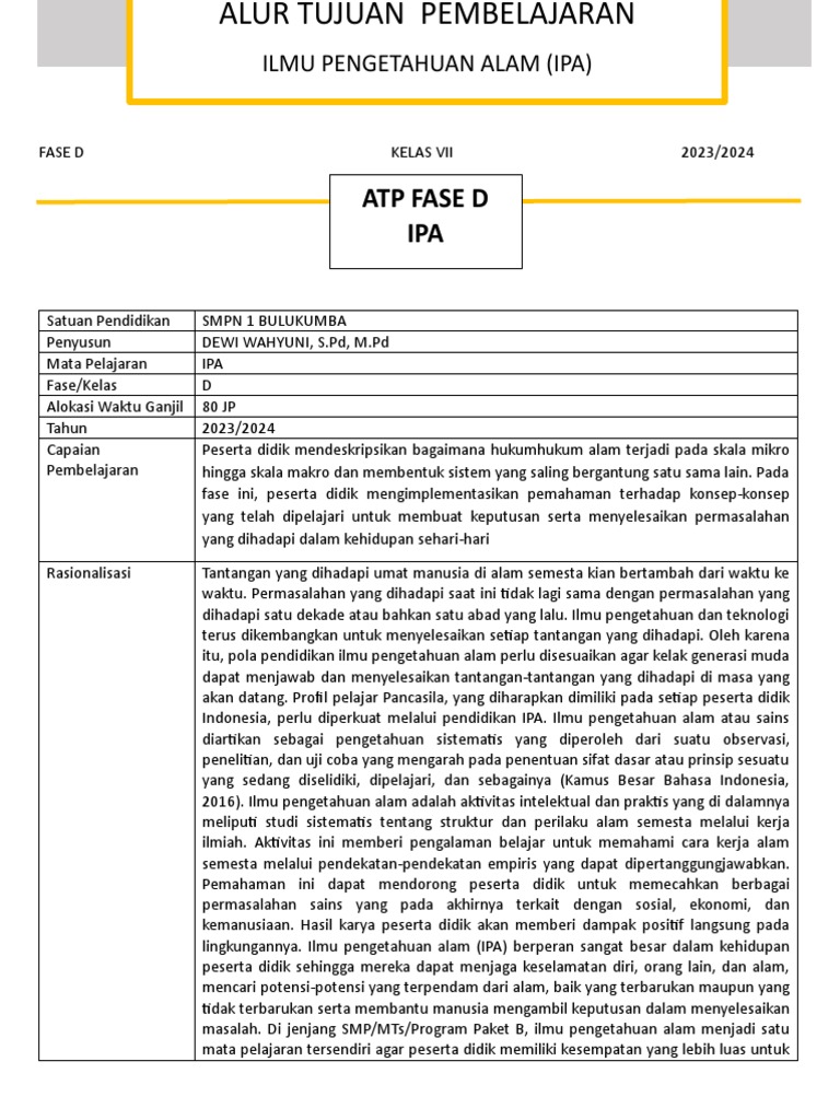 Atp Ipa Kelas 7 | PDF | Sains & Matematika