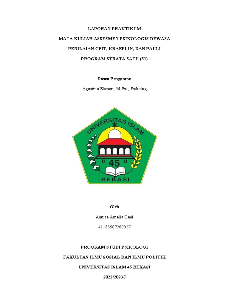Laporan Cfit, Kraeplin, Pauli Annisa | PDF